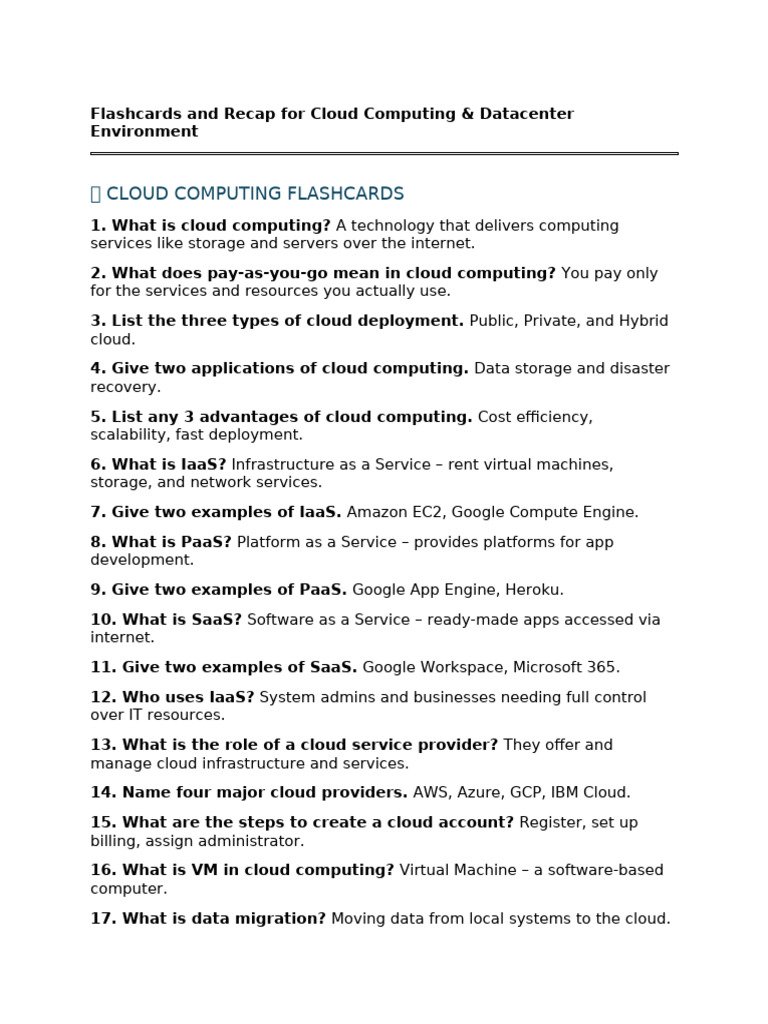 Cloud Computing Flashcards | PDF | Cloud Computing | Data Center