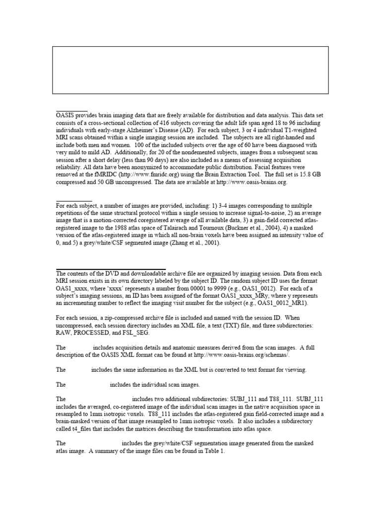 OASIS Brain Dataset Overview | PDF | Dementia