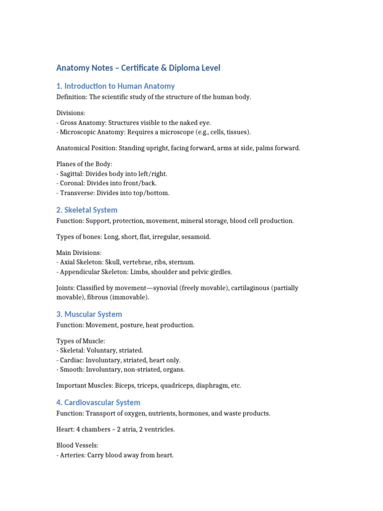 Human Anatomy Notes for Students | PDF | Human Body | Anatomy