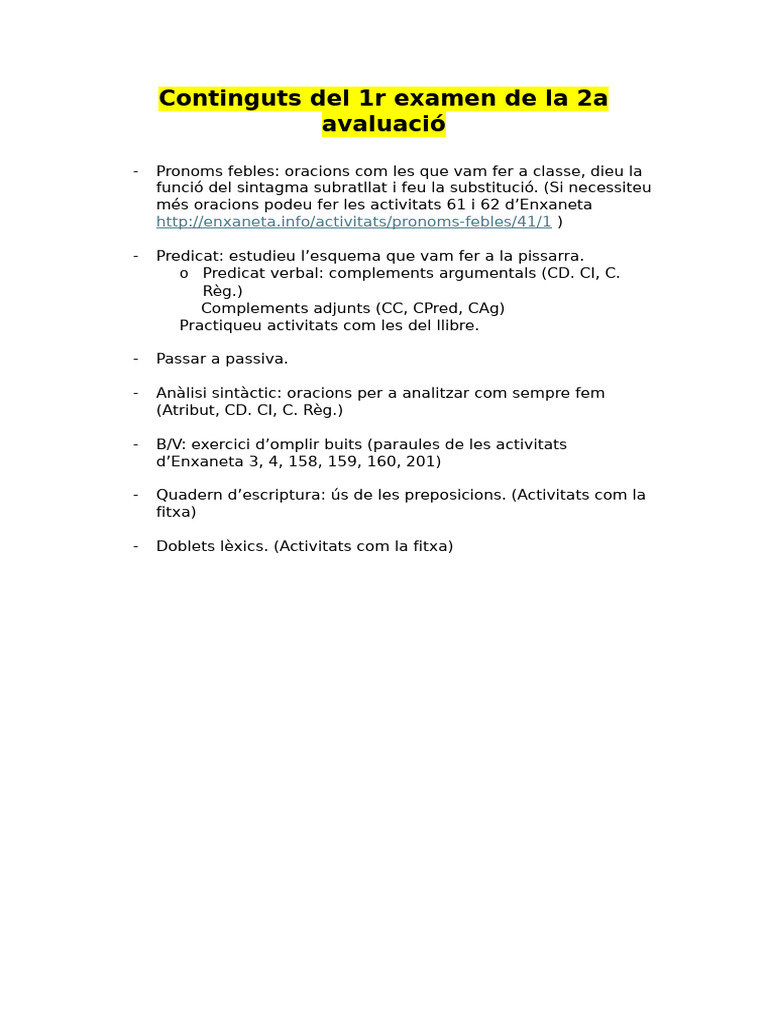 Continguts 4t 3r Examen | PDF