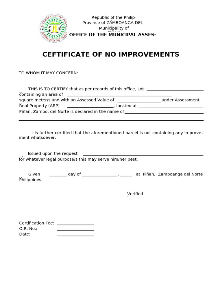 Certificate of No Improvements Report | PDF