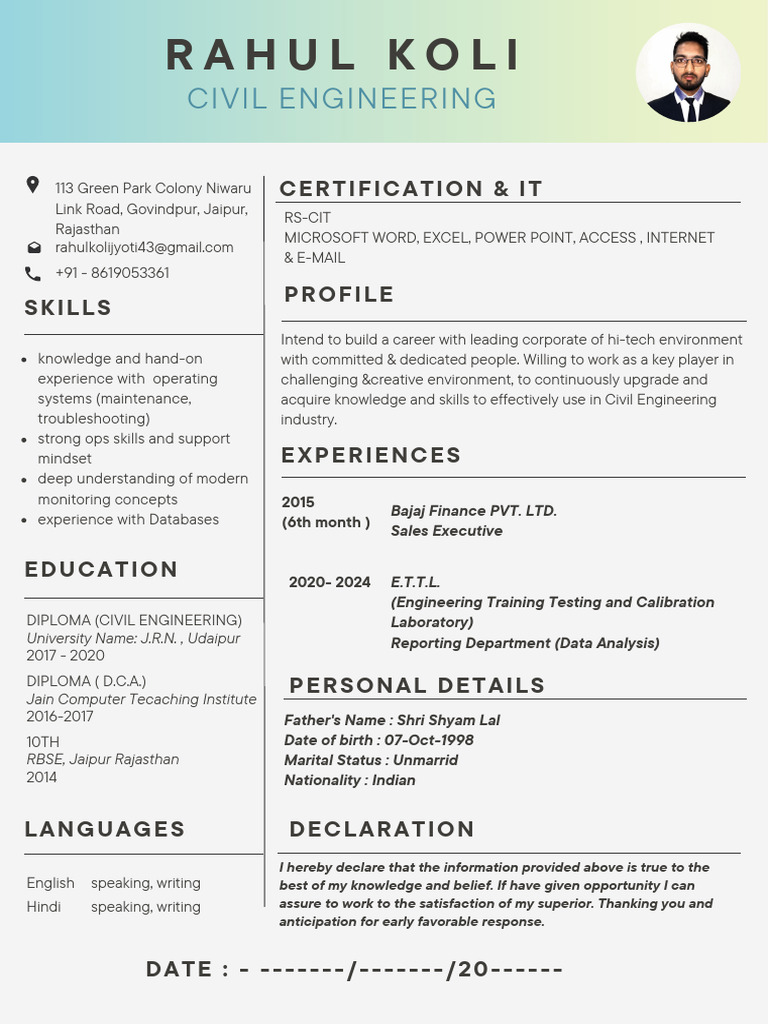 RAHUL KOLI Professional Engineer CV Resume | PDF
