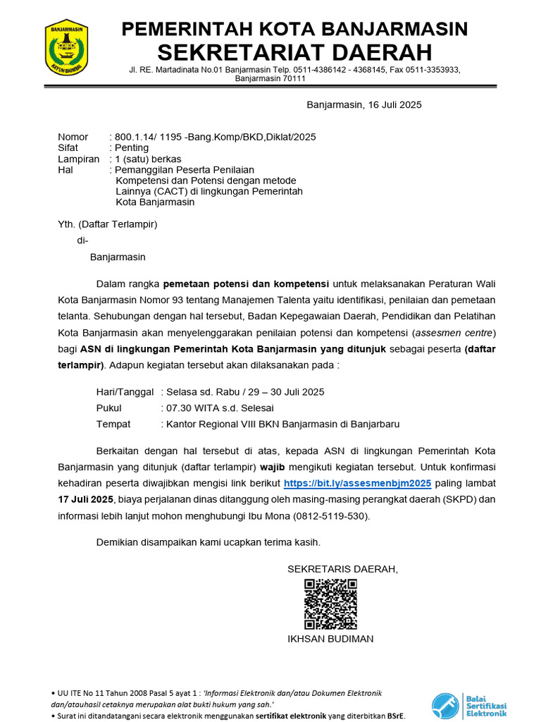 Surat Pemanggilan Peserta CACT - Sign | PDF