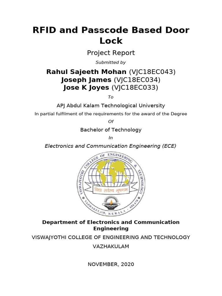 RFID and Passcode Based Door Lock Report | PDF | Arduino | Radio Frequency Identification