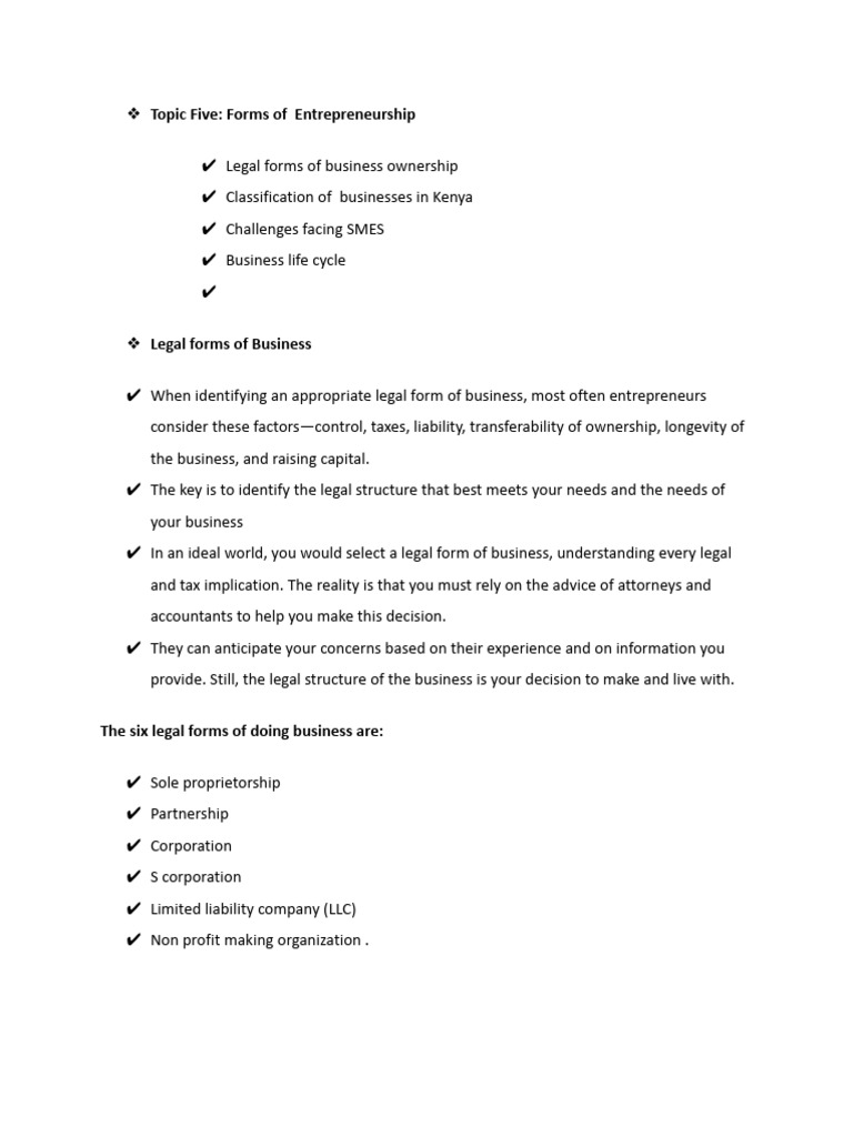 Topic Five - Forms of Entrepreneurship | PDF | Limited Liability ...