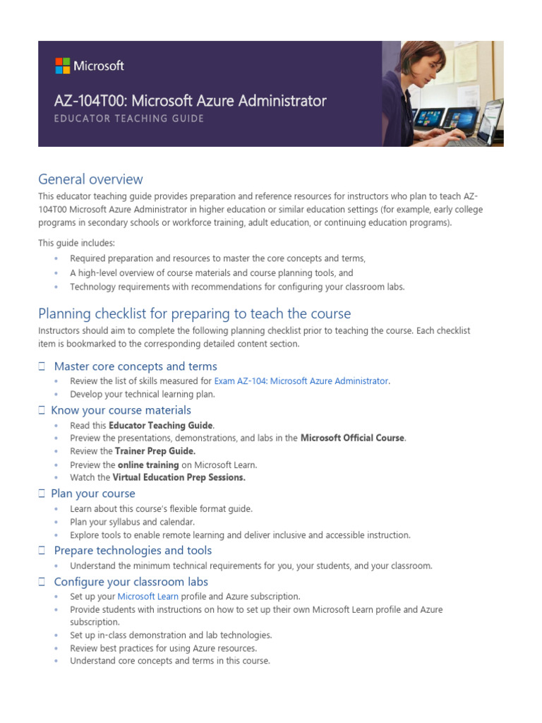 AZ 104T00A ENU EducatorTeachingGuide | PDF | Microsoft Azure ...