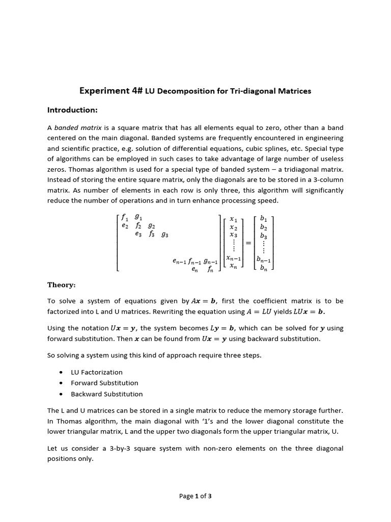 LU Decomposition for Tridiagonal Matrices | PDF | Matrix (Mathematics ...