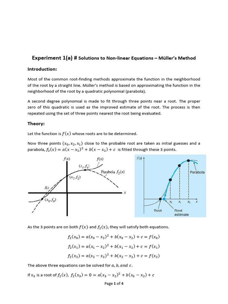 Exp 1 - Muller & Fixed Point Iteration | PDF | Quadratic Equation | Algorithms