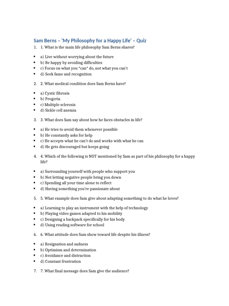 Sam Berns TED Talk Quiz | PDF