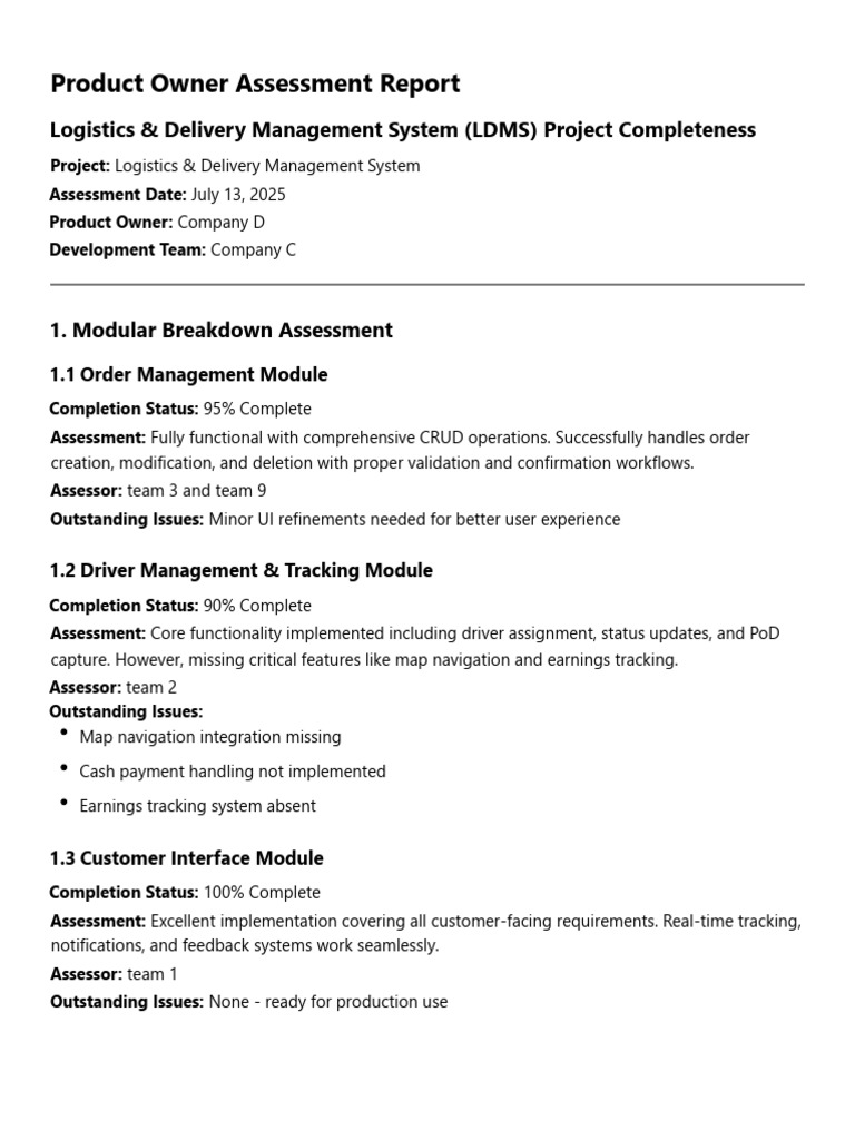 Product Owner Assessment Report | PDF | Scalability | Software Quality