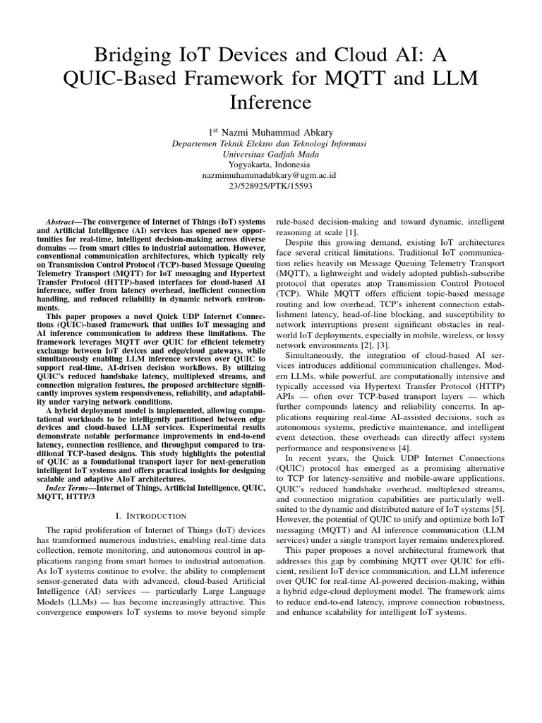 Bridging IoT Devices and Cloud AI: A QUIC-Based Framework For MQTT and LLM Inference | PDF ...