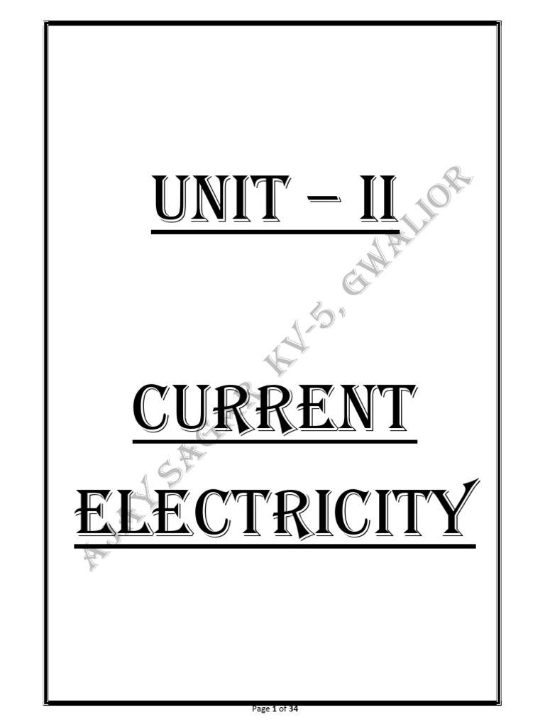 Unit-2 Current Electricity 2025-26 | PDF | Series And Parallel Circuits | Electric Current