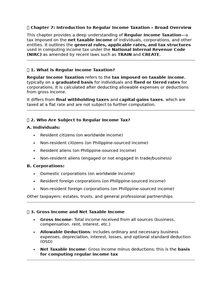 Chapter 7 (Introduction To Regular Income Taxation) | PDF | Income Tax ...