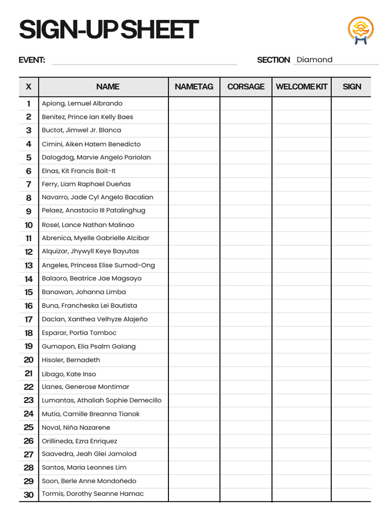 Sign Up Sheet | PDF