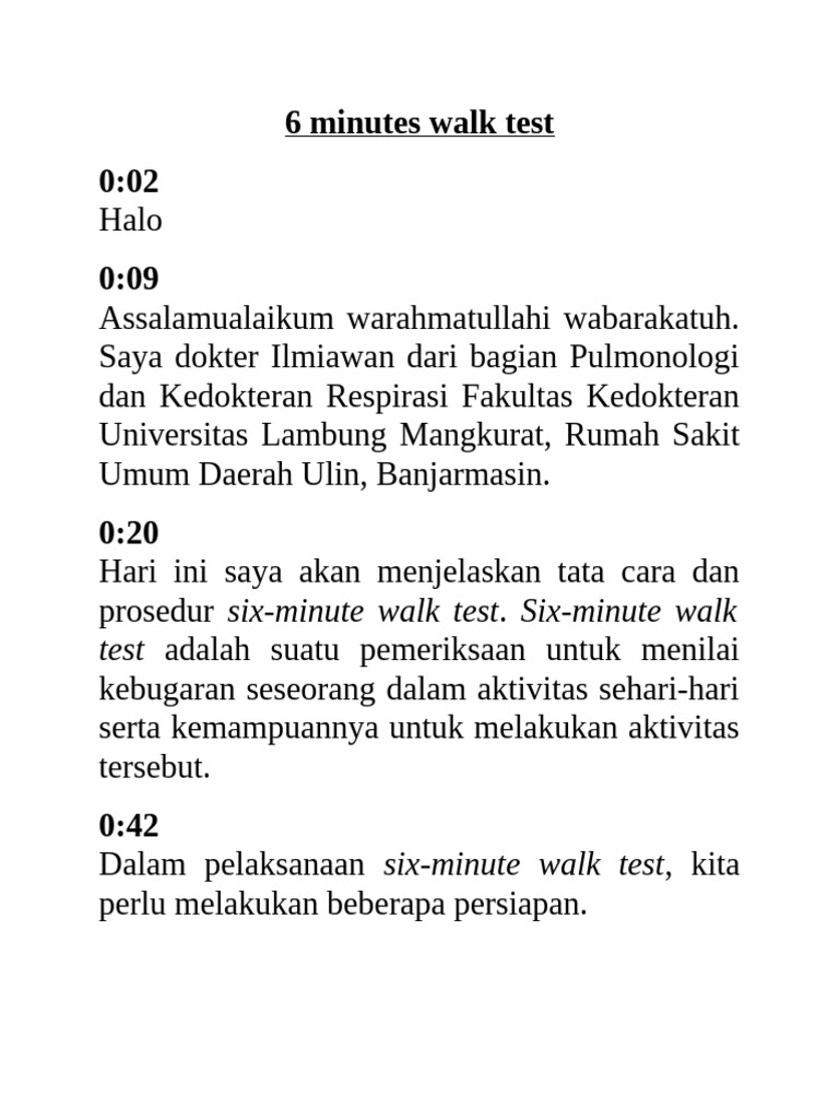 Panduan Six-Minute Walk Test | PDF