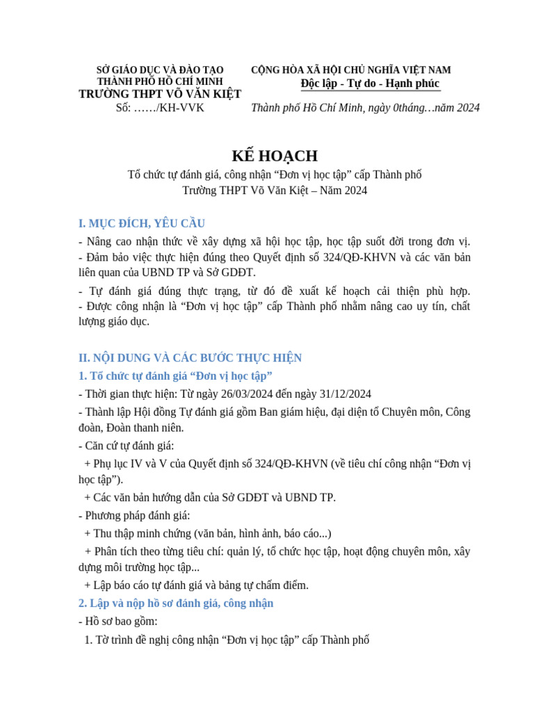 1.5 Ke - Hoach - Đánh Giá Don - VI - Hoc - Tap - Vo - Van - Kiet | PDF