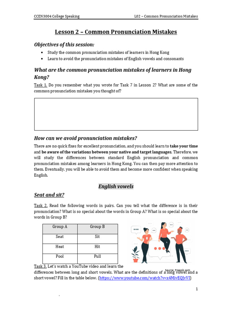 Lesson 2 Common Pronunciation Mistakes | PDF | English Language | Vowel