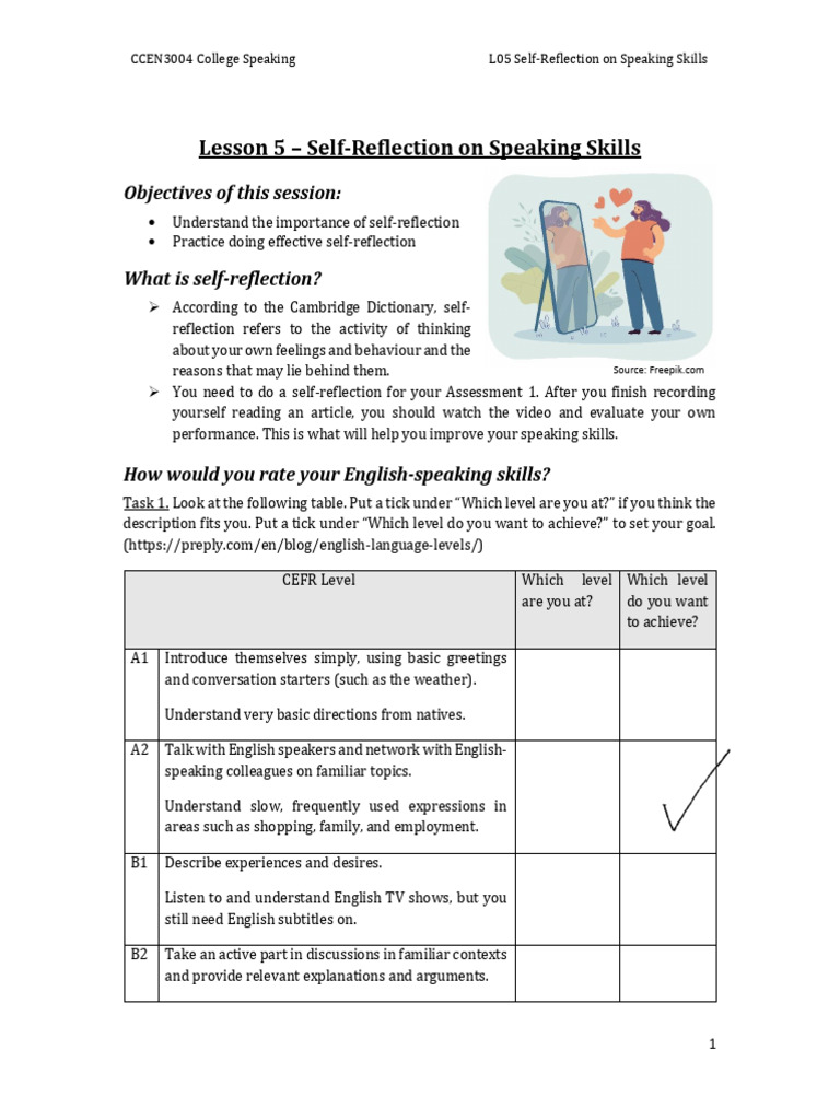 Lesson 5 Self-Reflection On Speaking Skills | PDF | Linguistics | Human ...
