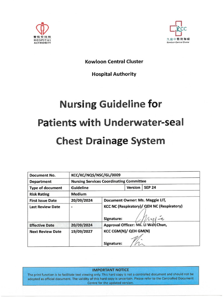 Nursing Guidelines for Chest Drainage | PDF | Clinical Medicine ...