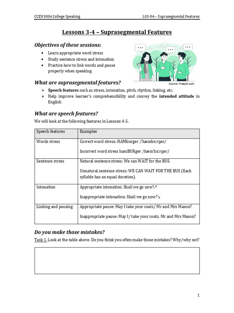 Lessons 3-4 Suprasegmental Features | PDF | Stress (Linguistics) | Linguistics