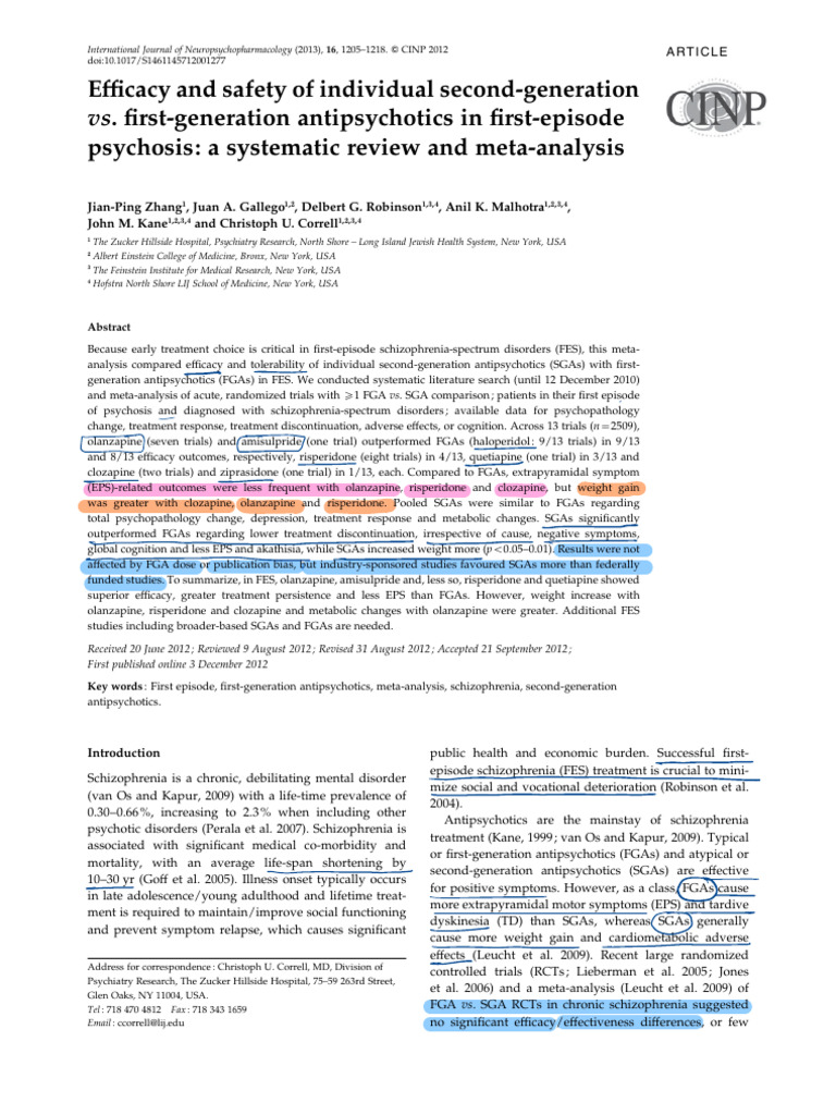 First Geeration Vs Second Generation Antipsychotics | PDF ...