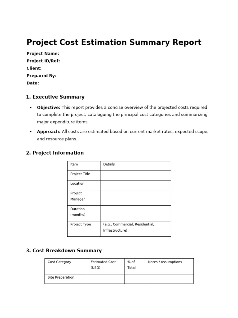 Project Cost Estimation Summary Report | PDF | Cost | Business