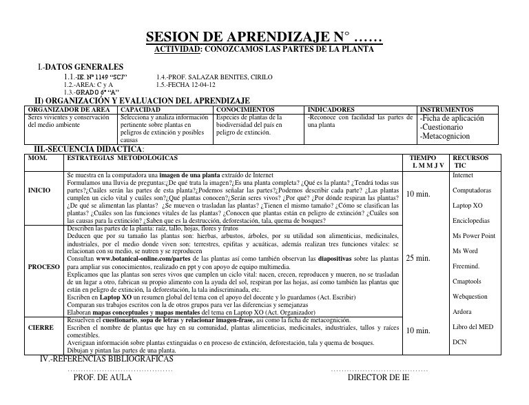 Sesion de Aprendizaje-Las Plantas y Sus Partes | PDF | Plantas ...