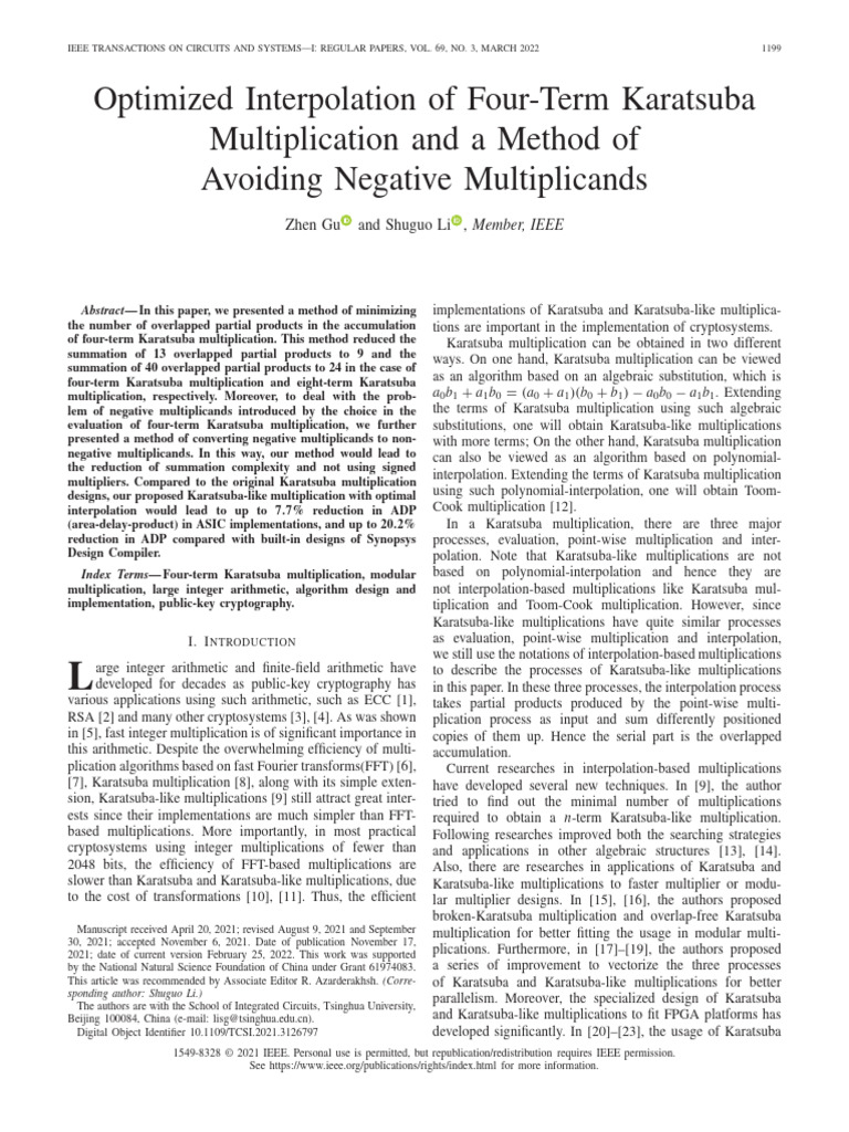 2022 Optimized Interpolation of Four-Term Karatsuba Multiplication and A Method of Avoiding ...