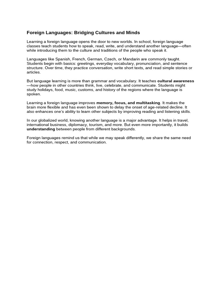 Foreign Languages - Bridging Cultures and Minds | PDF