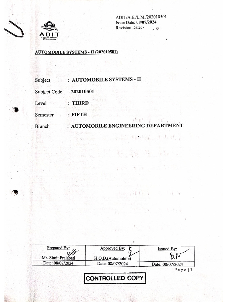 Automobile System 2 Lab Manual | PDF