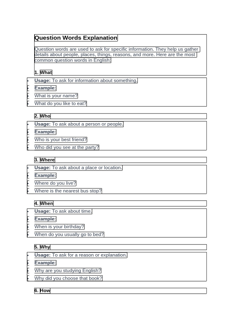 Question Words Explanation | PDF