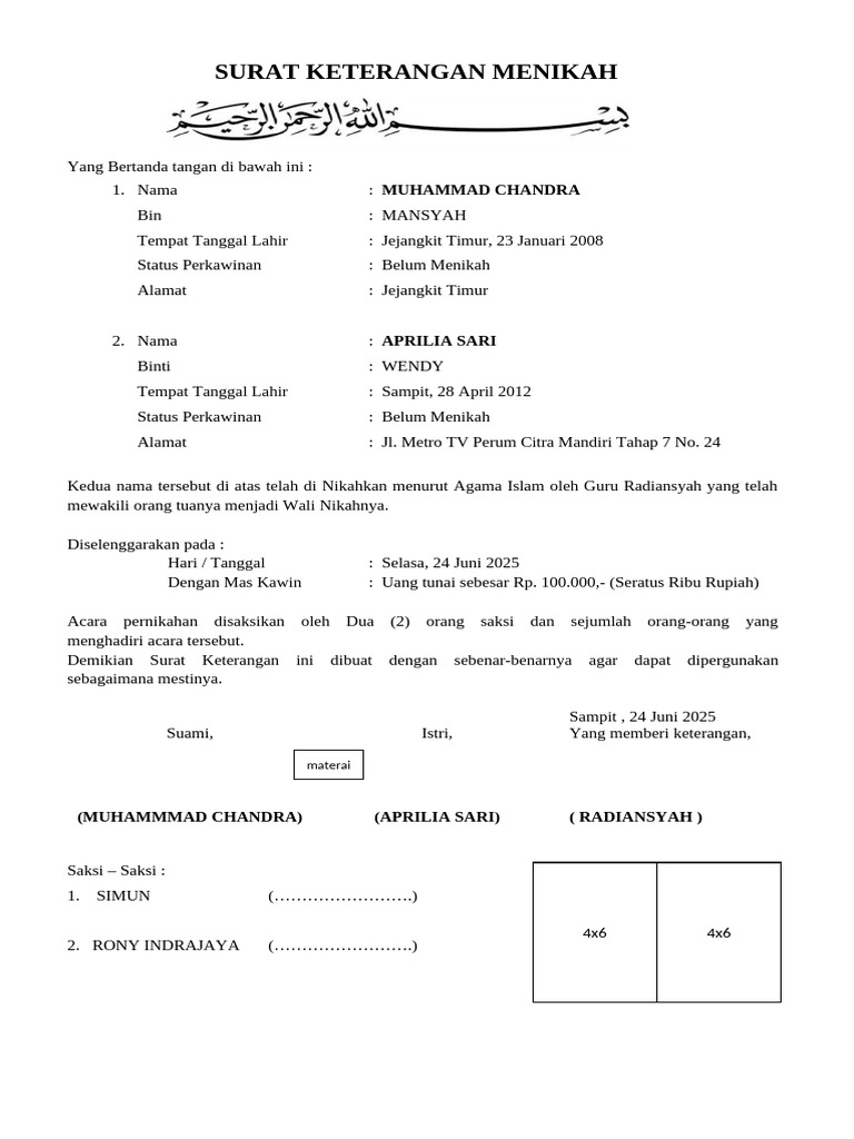Surat Keterangan Nikah Siri 2025 | PDF