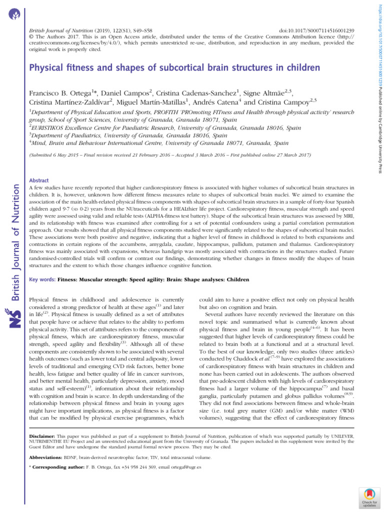 Physical Fitness and Shapes of Subcortical Brain Structures in Children | PDF