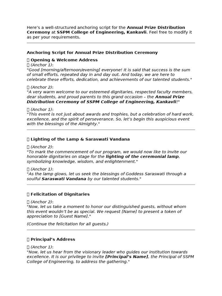 Annual Prize Distribution Ceremony Script | PDF