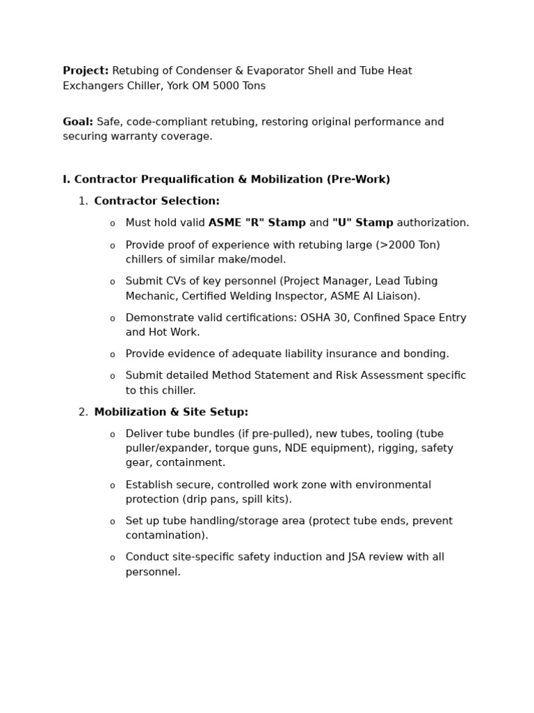 Chiller Retubing Scope of Work | PDF | Vacuum | Water