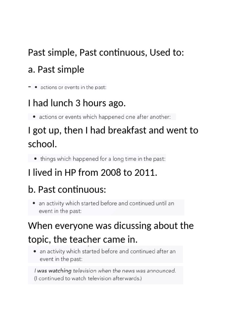 Past Simple Past Continuous Used To | PDF
