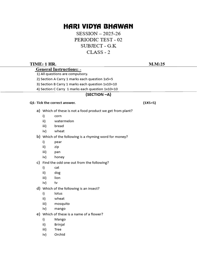 Class-2 GK Paper | PDF