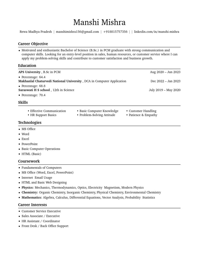 Manshi Mishra Resume | PDF