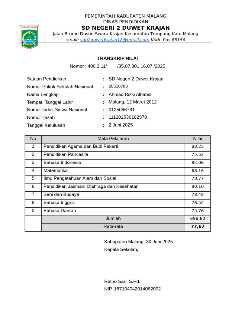 Transkrip Nilai Fix | PDF