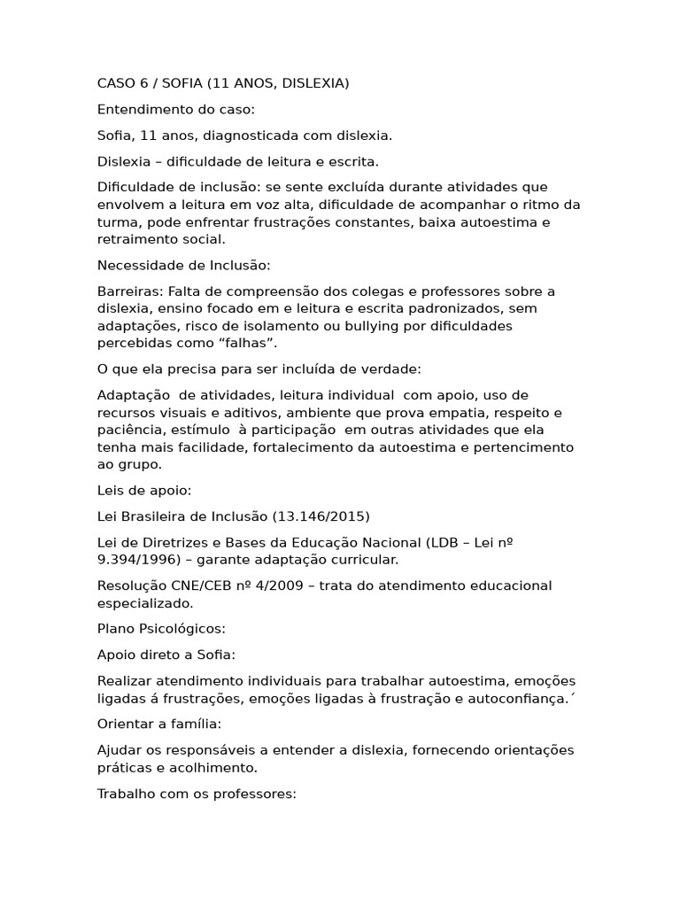 CASO SOFIA - DISLEXIA | PDF