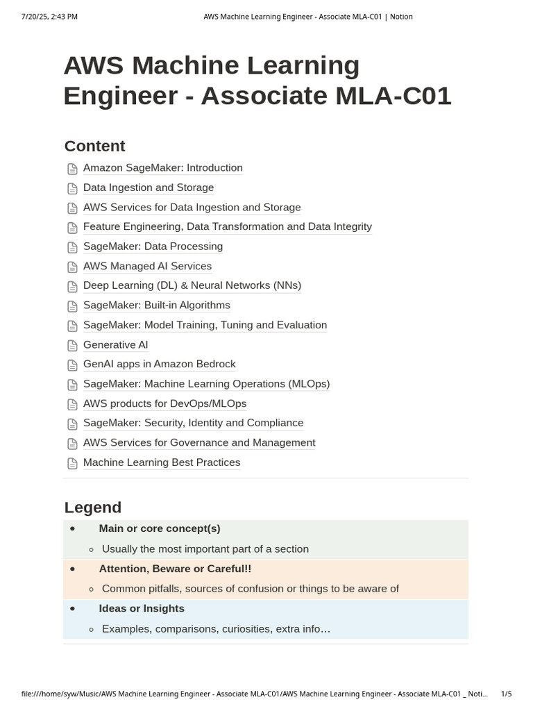 AWS Machine Learning Engineer - Associate MLA-C01 - Notion | PDF | Machine Learning | Amazon Web ...
