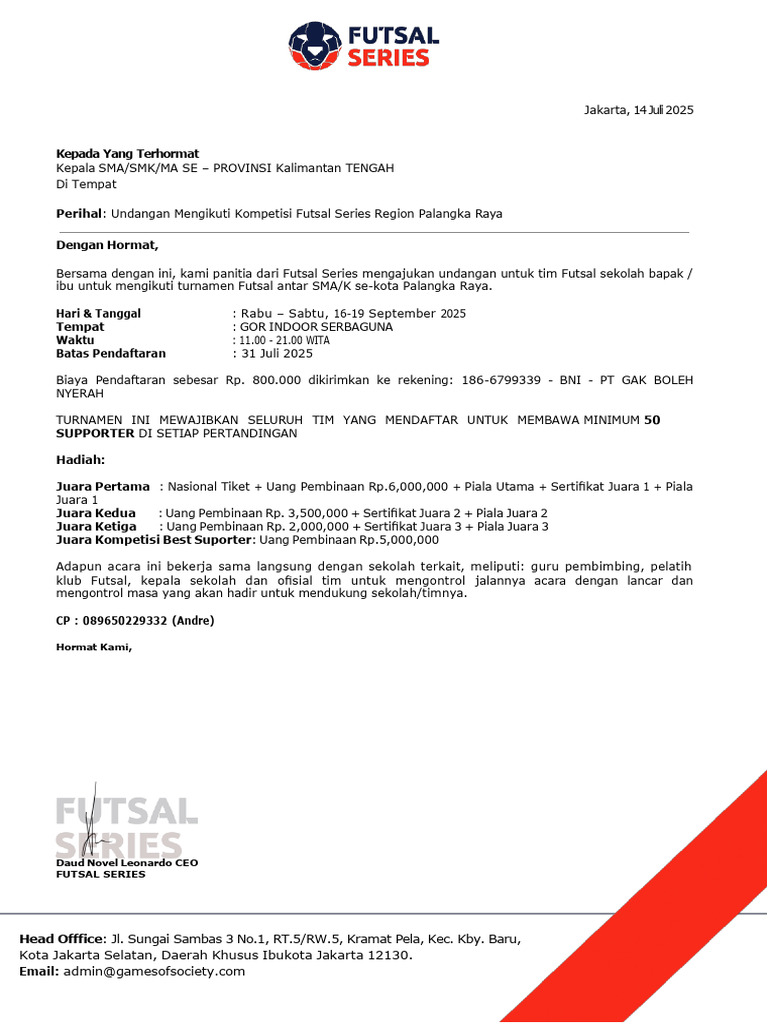 Undangan Futsal Series Smasmkma Se Provinsi Kalimantan Tengah | PDF