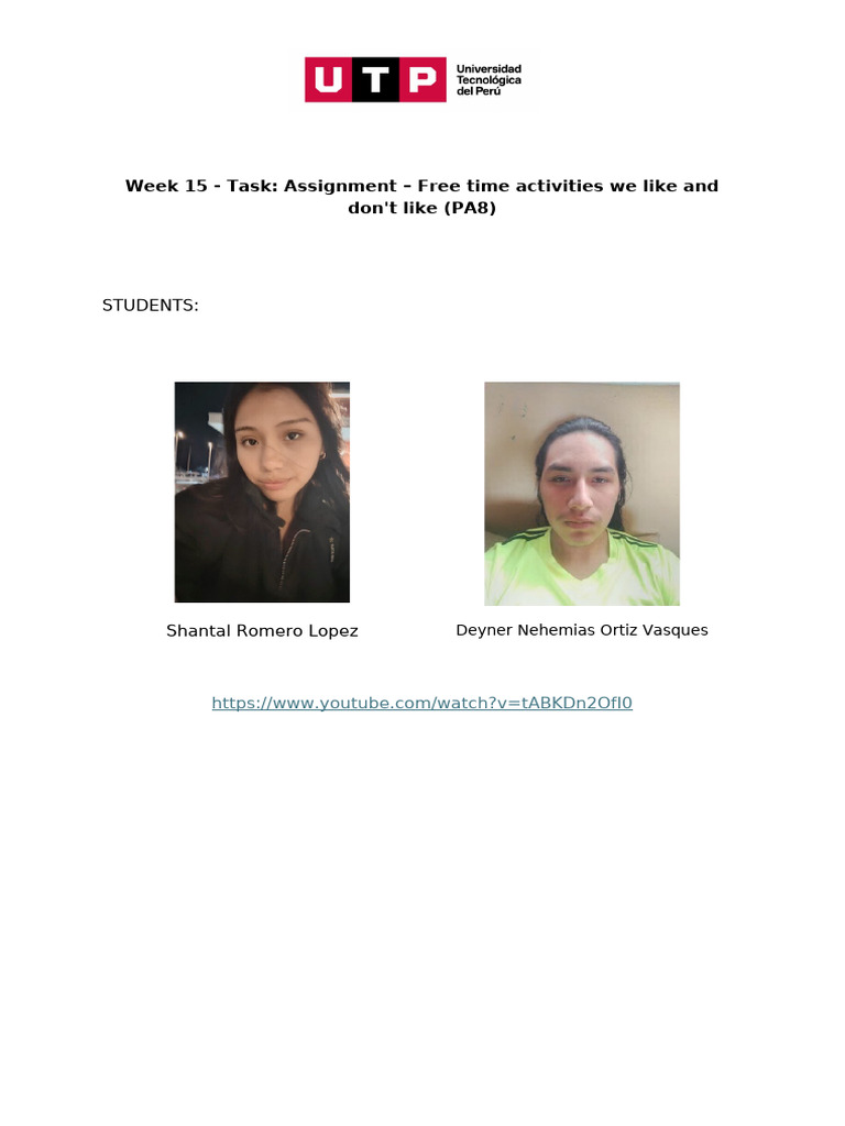 Week 15 - Task Assignment - Free Time Activities We Like and Don't Like ...