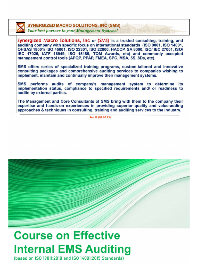 Course On Effective Intrnl EMS Auditing | PDF