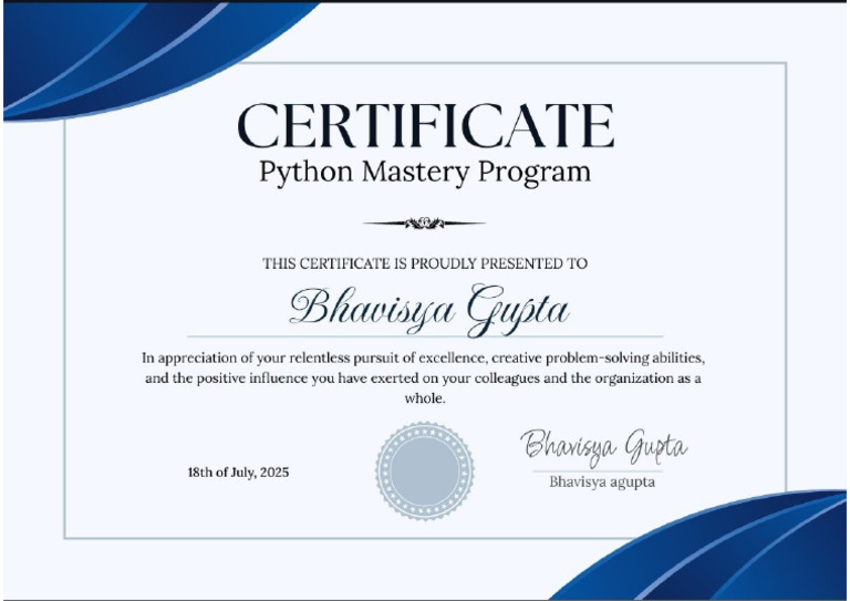 Python Mastery Certificate | PDF