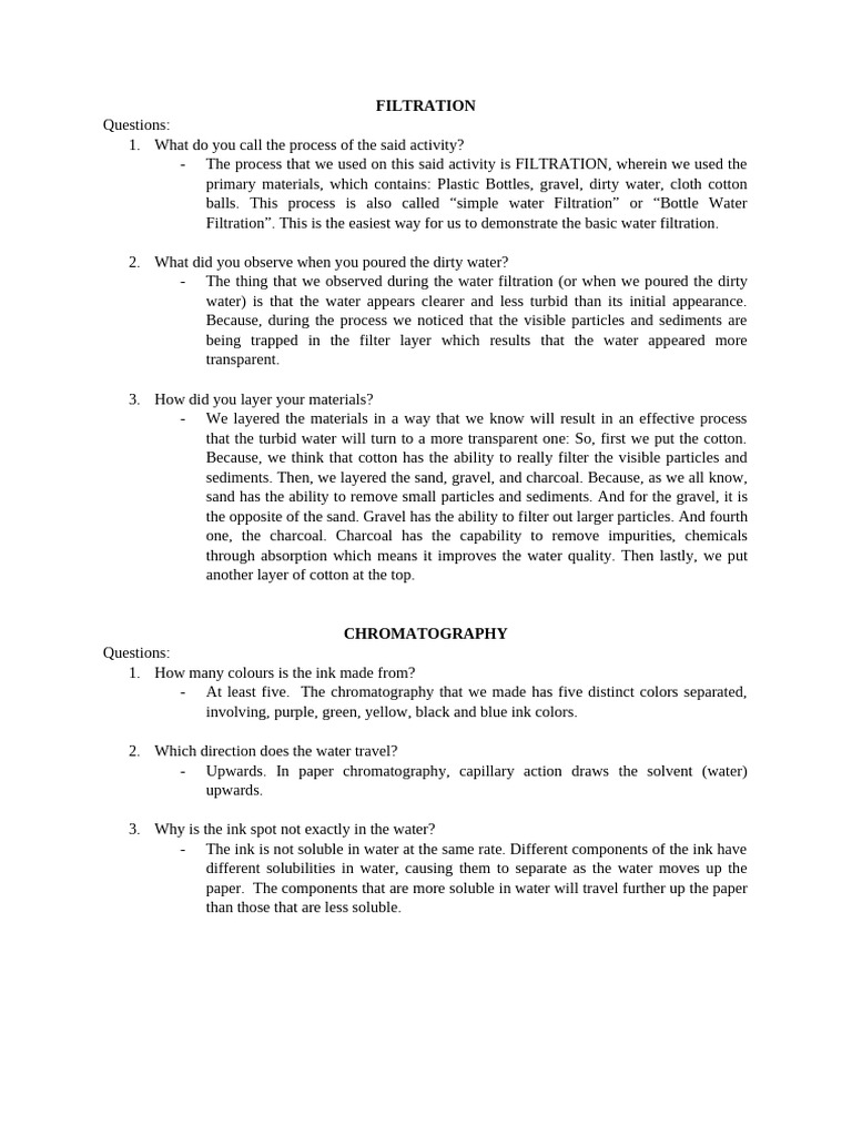 General Chemistry Questions | PDF | Filtration | Water