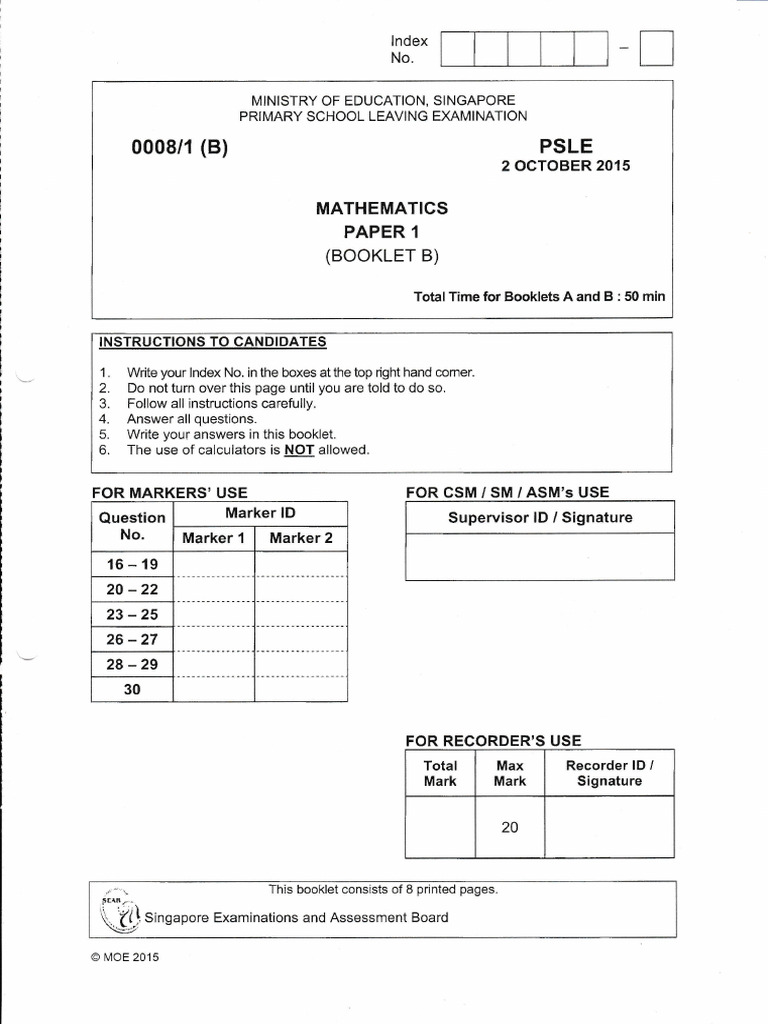 PSLE Maths 2015 Paper 1 Booklet B | PDF | Elementary Geometry ...