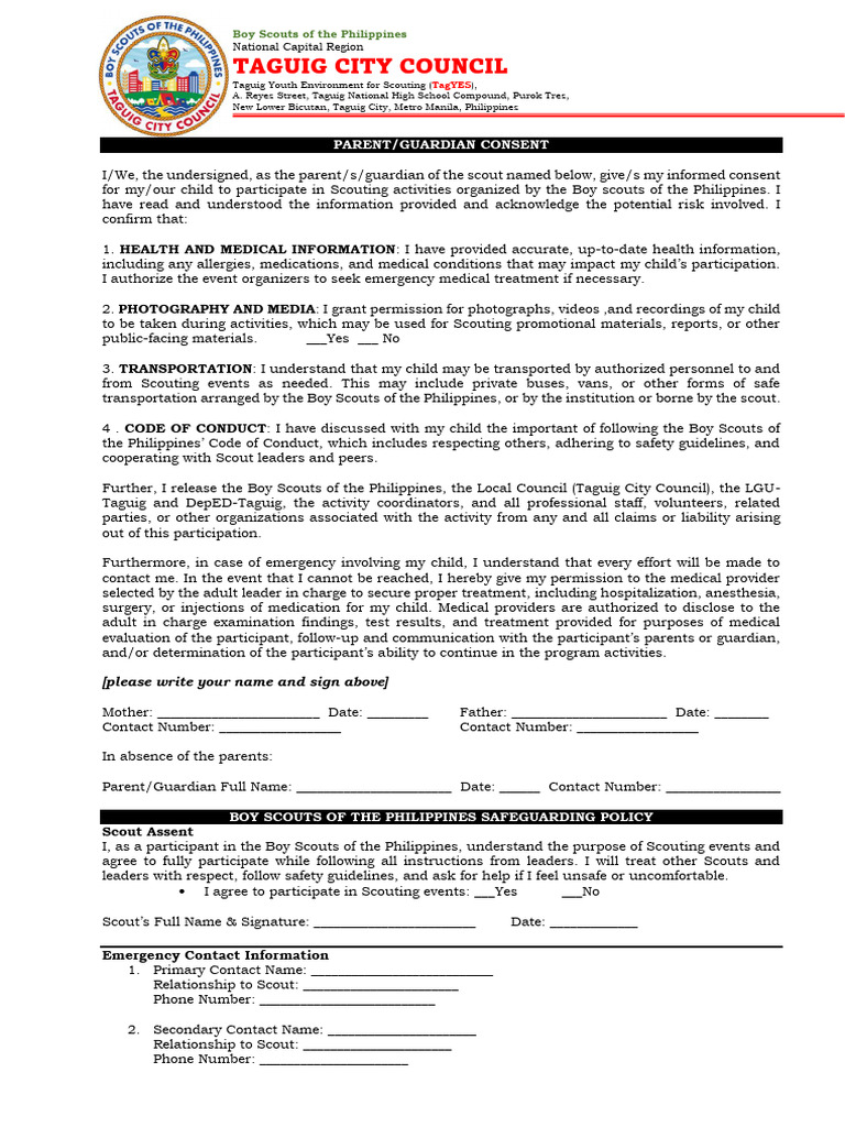 Parent Consent for Scouting Activities | PDF | Informed Consent