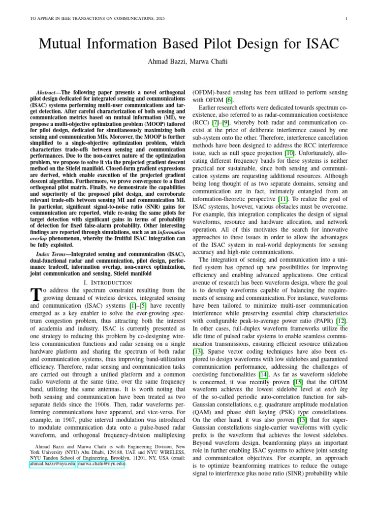 Mutual Information Based Pilot Design For ISAC | PDF | Modulation | Radar