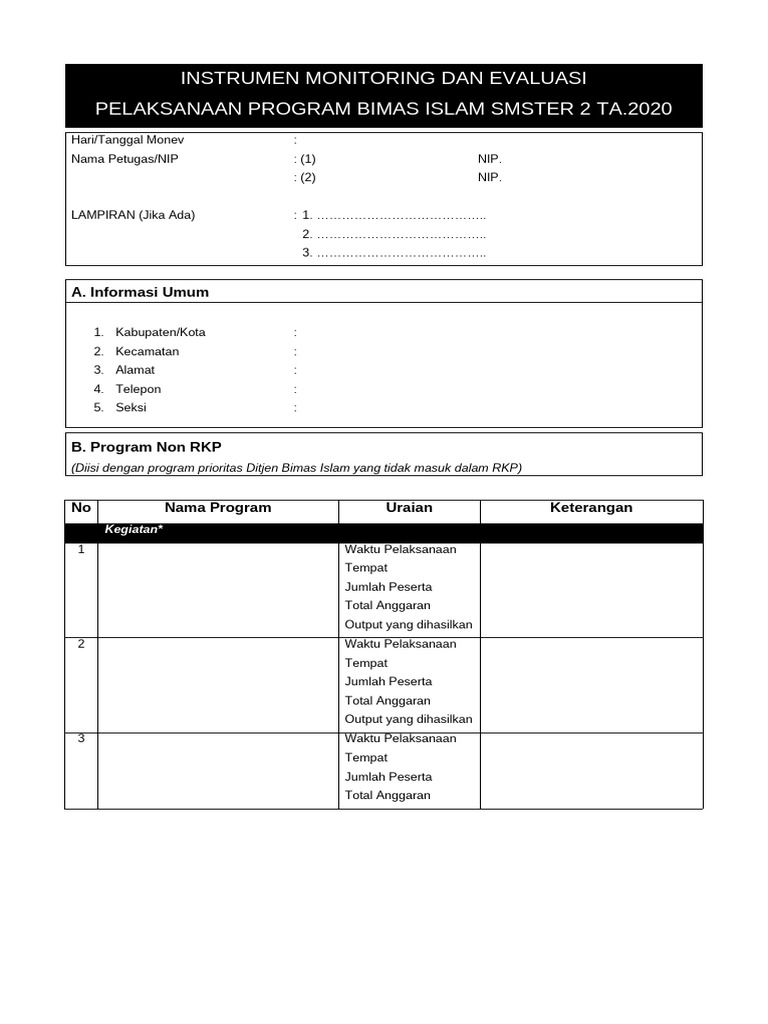 Instrumen Monev Program Bimas Islam | PDF